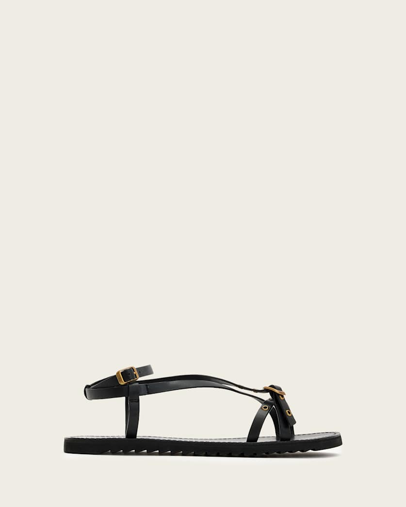 Tyla Eyelet Leather Buckle Sandals Black | ALLSAINTS